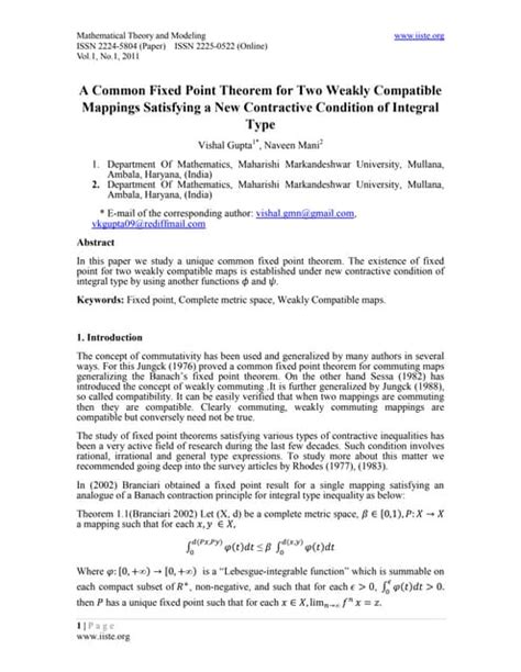 a common fixed point theorem for two weakly compatible mappings satisfying a new contractive