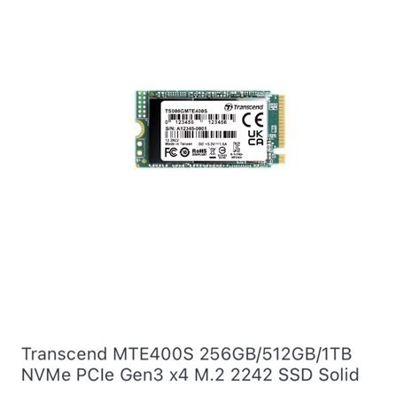 Transcend MTE400S 1TB NVMe PCIe Gen3 X4 M 2 2242 SSD Solid State Drive