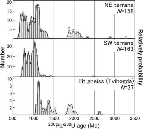 Compiled Age Distributions Of Detrital Zircons From The NE Terrane And