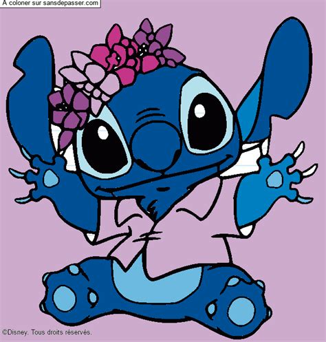 Dessin colorié Coloriage Stitch et sa couronne de fleurs par un