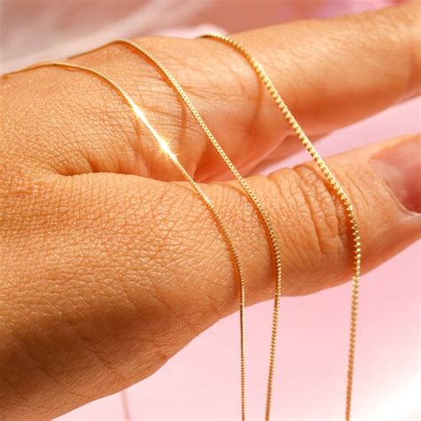 Solid 14K Gold Box Chain Necklace Delicate Dainty Layered Etsy