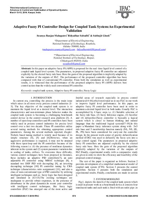 pdf adaptive fuzzy pi controller design for coupled tank system an experimental validation