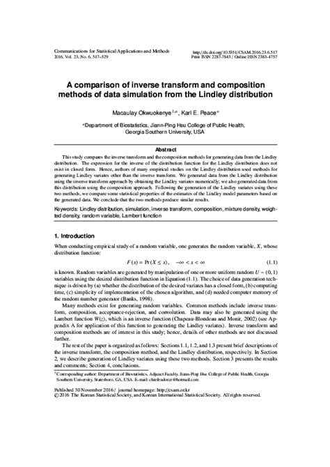 pdf a comparison of inverse transform and composition methods of data simulation from the