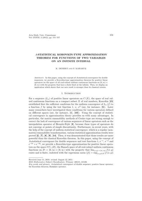 pdf i a statistical korovkin type approximation theorem for function of two variables on an