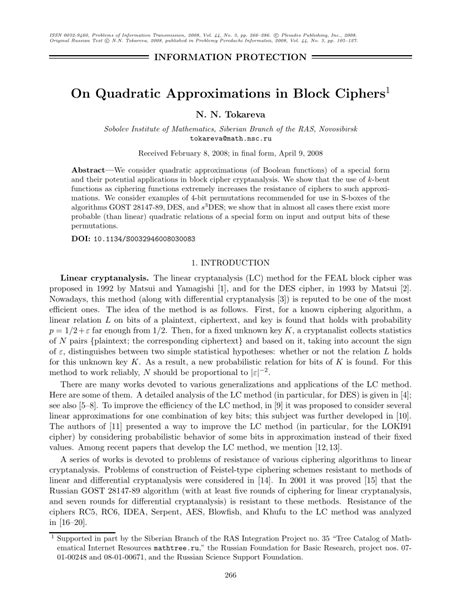 pdf on quadratic approximations in block ciphers