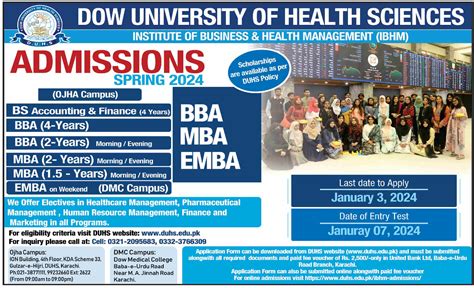 DOW University Of Health Sciences IBHM Admissions Spring 2024 Current