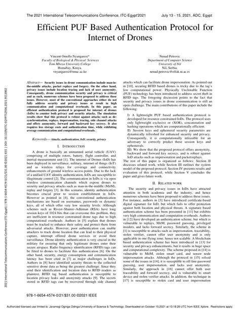 pdf efficient puf based authentication protocol for internet of drones