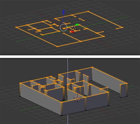 create a 3d floor plan model from an architectural schematic in blender