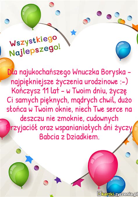 Dla najukochańszego Wnuczka Boryska najpiękniejsze życzenia