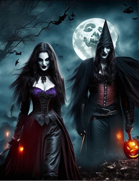 Premium AI Image Halloween Scary Vampires Werewolves Witches Zombies