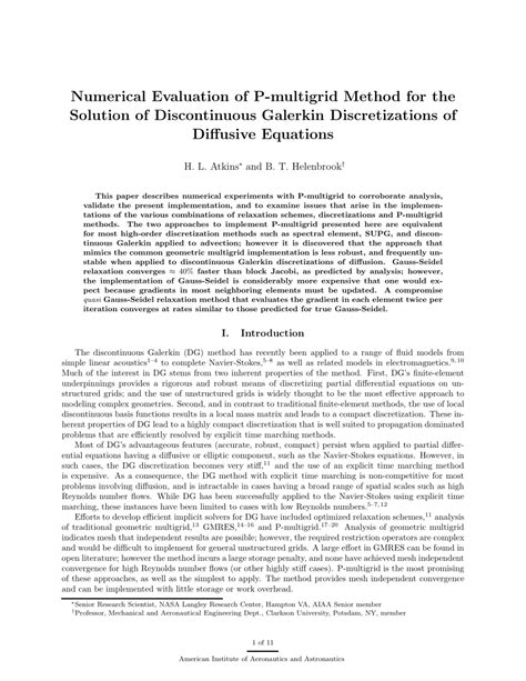 pdf numerical evaluation of p multigrid method for the solution of discontinuous galerkin