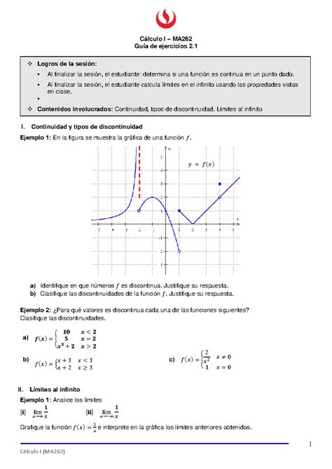 MA262 Guía de ejercicios Sesión 2 1 Cálculo I MA262 Cálculo I MA