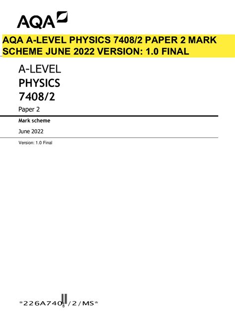 aqa a level physics 7408 2 paper 2 mark scheme june 2022 version 1 0 final browsegrades
