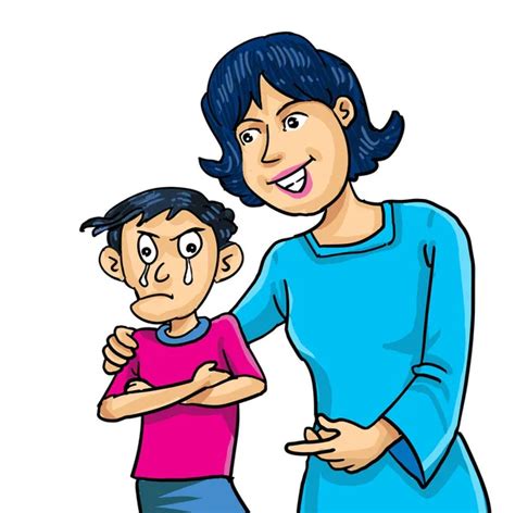 Dibujos Animados De La Madre Y Su Hijo Llorando Ella Convence A Su