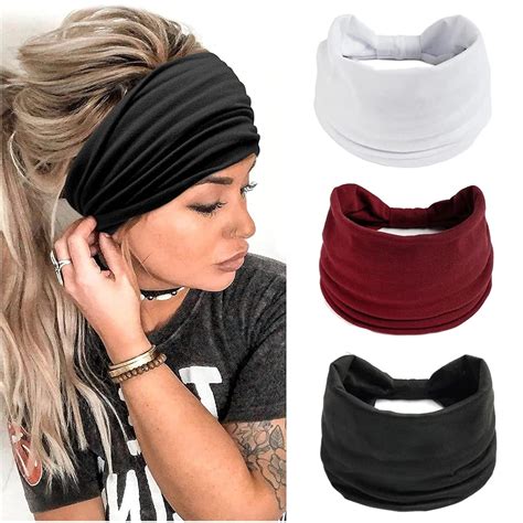 Damen Haarbänder Breite Haarbänder Boho Blumendruck Knoten Elastische