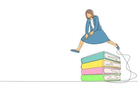 Una sola línea continua dibujando a una mujer de negocios saltando