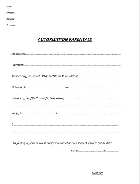 Autorisation Parentale Consulat G N Ral Du Burkina Faso Paris