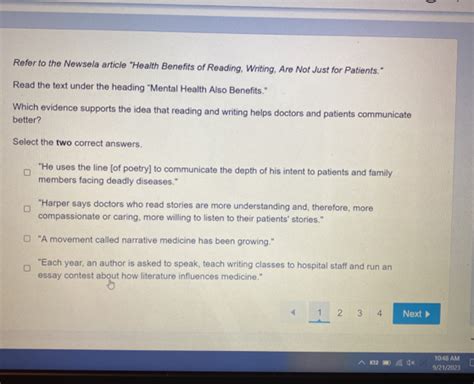 Refer To The Newsela Article Health Benefits Of Reading Writing Are