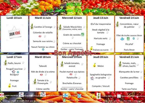 Menu cantine scolaire Menu cantine Idée menu semaine Idee menu