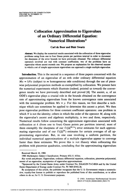 pdf collocation approximation to eigenvalues of an ordinary differential equation numerical
