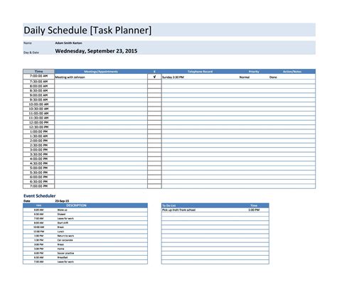 Daily Schedule Excel Template
