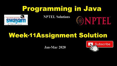 programming in java week 11 complete assignment solution nptel solution jan april 2020 youtube