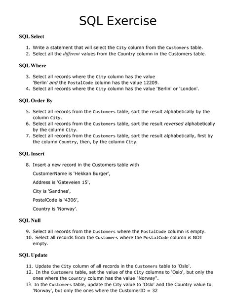 Exercise Sql Sql Exercise Sql Select Write A Statement That
