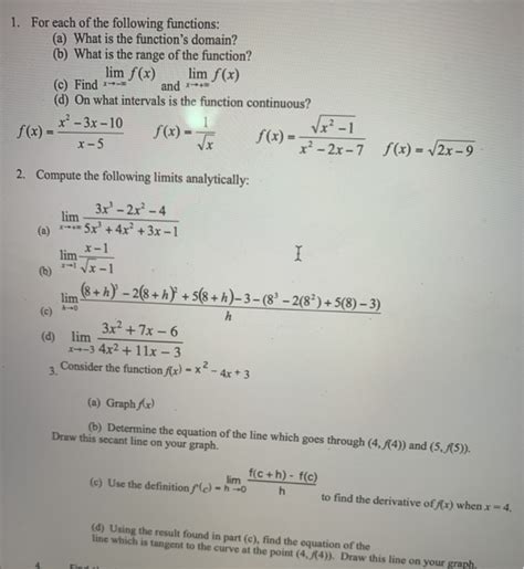 solved 1 for each of the following functions a what is