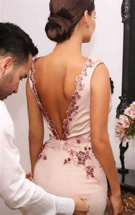 Espalda Descubierta Vestido Rosado Con Aplicaciones Low Back Dress