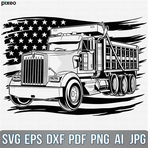 Dump Truck With Flag Svg Dump Truck Svg Truck Svg Big Truck Clipart