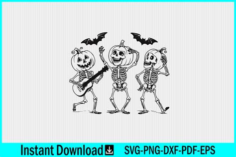 Three Skeletons Dancing Pumpkin Head Svg Graphic By Craftabledesign