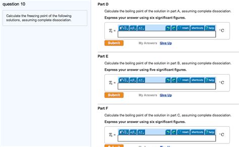 solved calculate the freezing point of the following