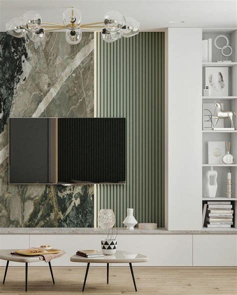 Green Ish Backdrop From Natural Stone Tv Wall Design Living Room