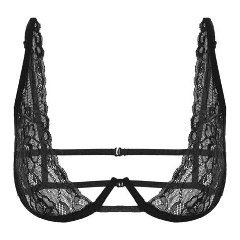 Women Sexy 1 4 Cup Sheer Lace Bras Push Up Underwired Shelf See Through