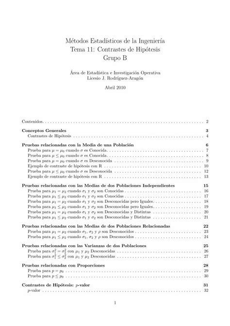 PDF Métodos Estadısticos de la Ingenierıa Tema 11 Contrastes de