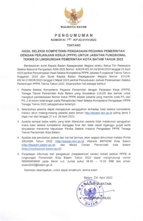 Pemkot Pengumuman Hasil Seleksi Kompetensi Pengadaan Pegawai