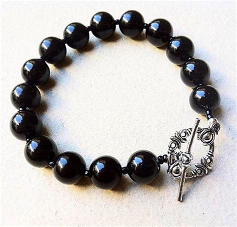 Black Onyx Gemstone Bracelet Antique Clasp Beaded Bracelet Etsy