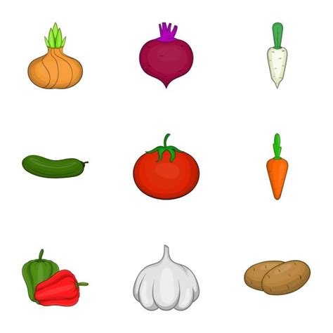 Conjunto De Iconos De Verduras Estilo De Dibujos Animados PNG