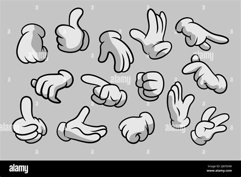 Retro Cartoon Gloved Hands Gestures Cartoon Hands With Gloves Icon Set