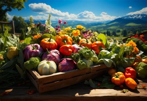 A Wooden Crate Filled With Lots Of Different Types Of Vegetables