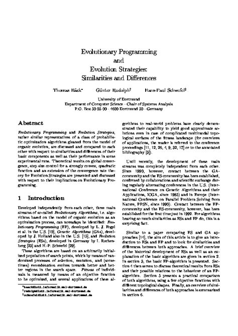 pdf evolutionary programming and evolution strategies similarities and differences hans