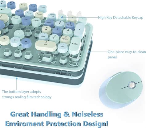 Wireless Keyboard And Mice Combo Retro Round Keys Full Sized Cute