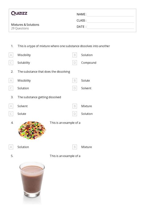 50 Solutions And Mixtures Worksheets For 10th Class On Quizizz Free