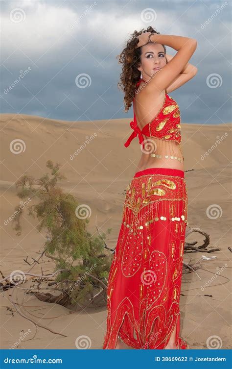 Woman Belly Dancer Arabian In Desert Dunes Stock Photo Image Of Girl