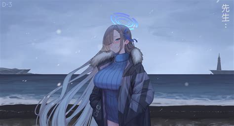 Blue Archive Blue Eyes Breasts Brown Hair Clouds Dress Halo Ichinose Asuna Long Hair Long Long