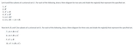 solved let a and b be subsets of a universal set u for each