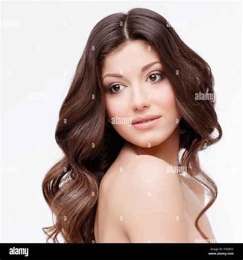 Beautiful Woman With Curly Brown Hair Stock Photo Alamy