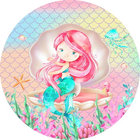 Painel Redondo Tecido Sublimado Sereia 012 1 5x1 5m Elo7
