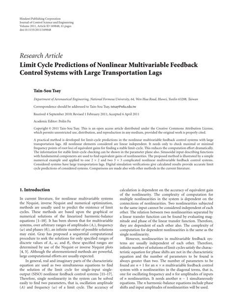 pdf limit cycle predictions of nonlinear multivariable feedback control systems with large