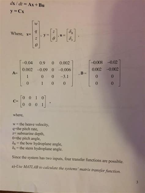 use matlab to calculate the systems matrix transfer